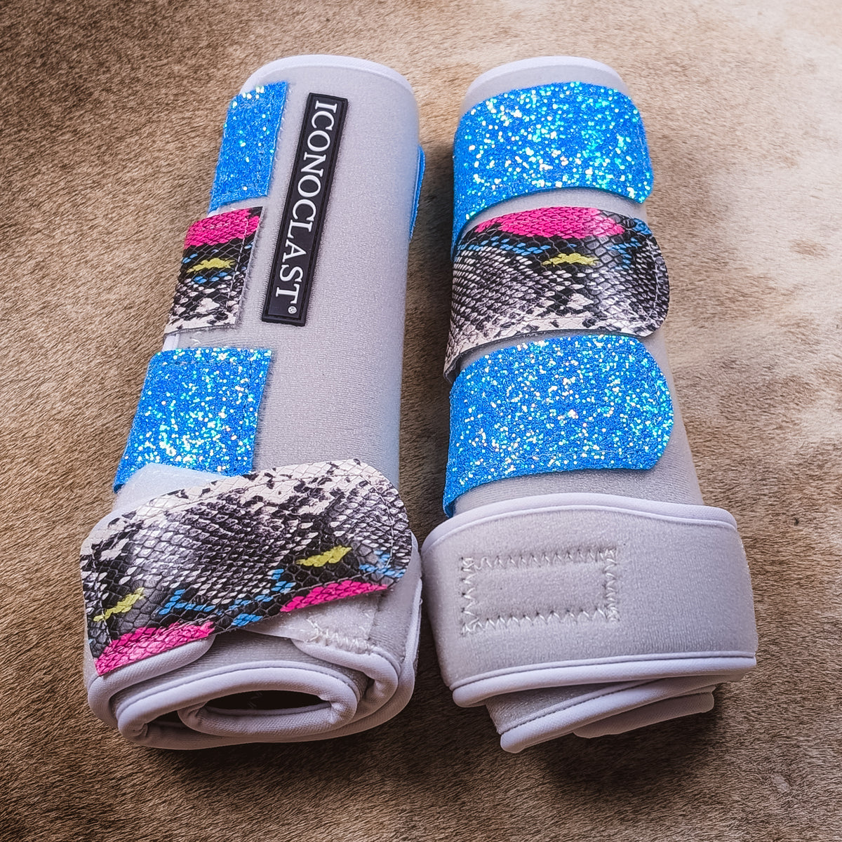 Medium White Iconoclast Fronts w/ Retro Python and Light Blue Glitter – TGC Brands