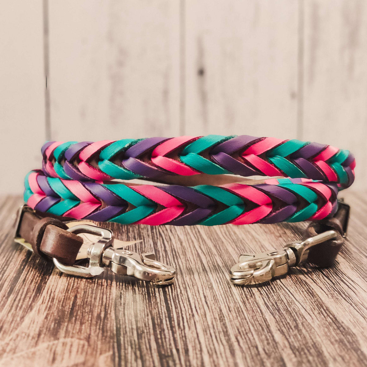 Pink, Purple, & Turquoise Triple Laced Barrel Reins – TGC Brands